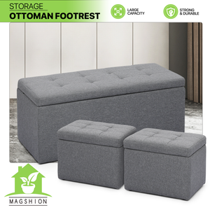 Rectangular Ottoman Storage with 2 Cube Ottomans Linen Leather Tufted ...