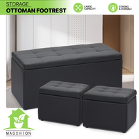 Rectangular Ottoman Storage with 2 Cube Ottomans Linen Leather Tufted ...