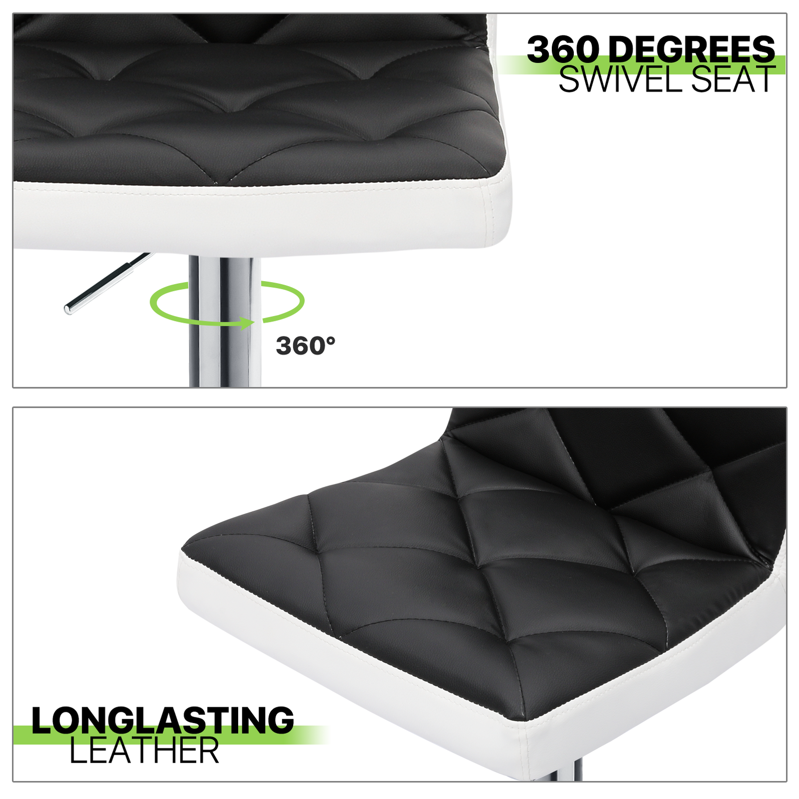 Deluxe Leathered Bar Stools Padded Seat Soft Cushion Swivel Adjustable ...