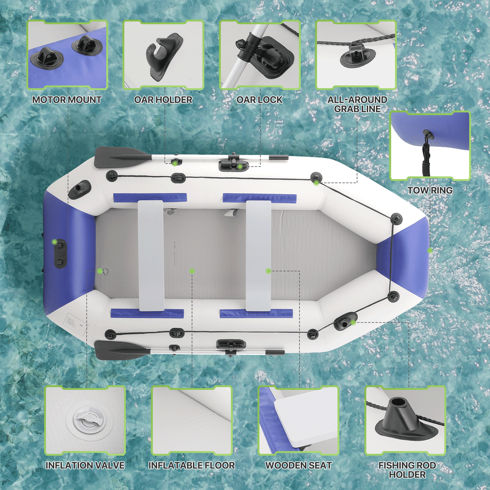 Inflatable Boat - 106''*54'' - PVC Material - 3 Air Chambers, Max Load ...