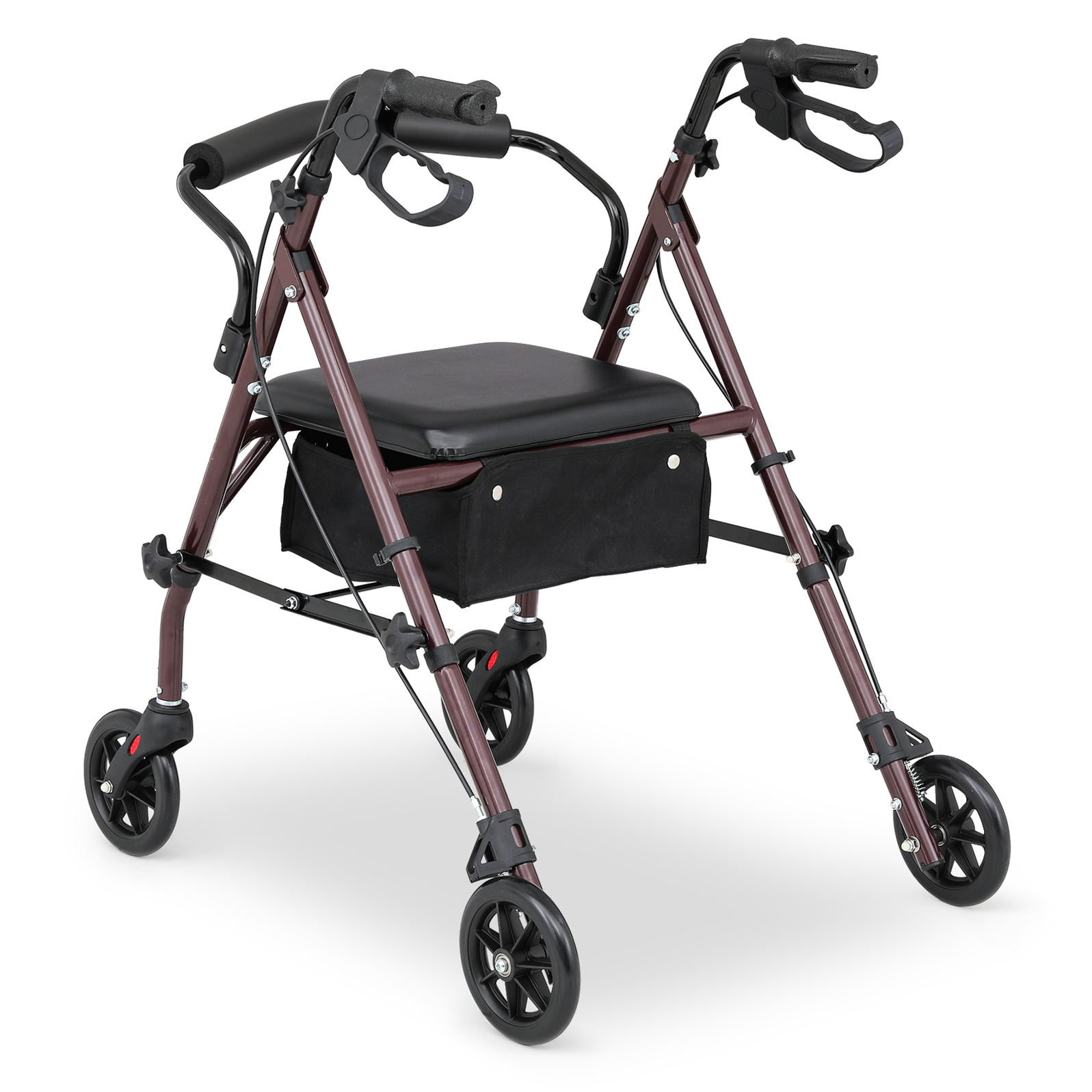 Rolling Walker - 31.5''-35'' Height Adjustable - w/Oxford Bag - Burgun ...