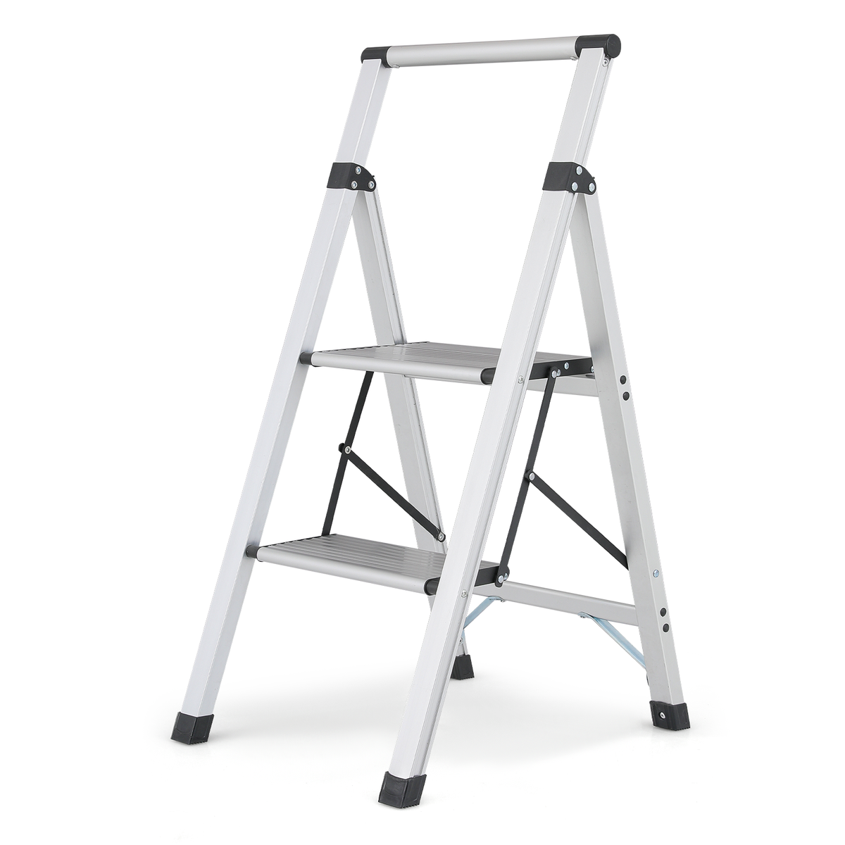 Step Ladder-2 Step-34"Height - Silver - Aluminum+PP– Magshion Furniture