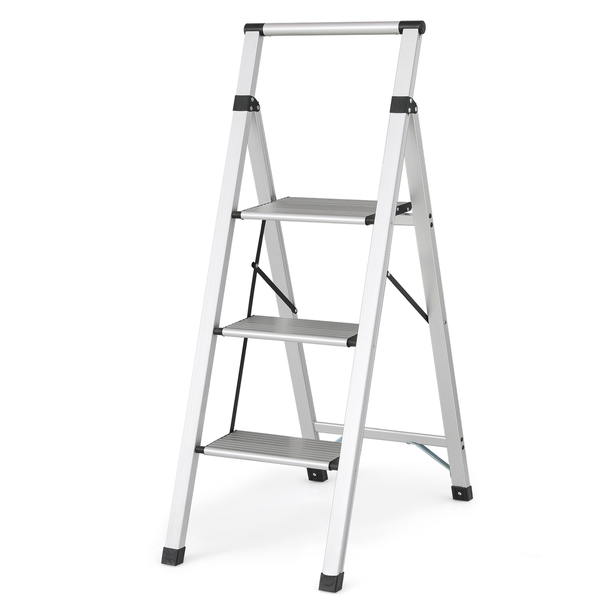 Step Ladder-3 Step-43"Height - Silver - Aluminum+PP– Magshion Furniture