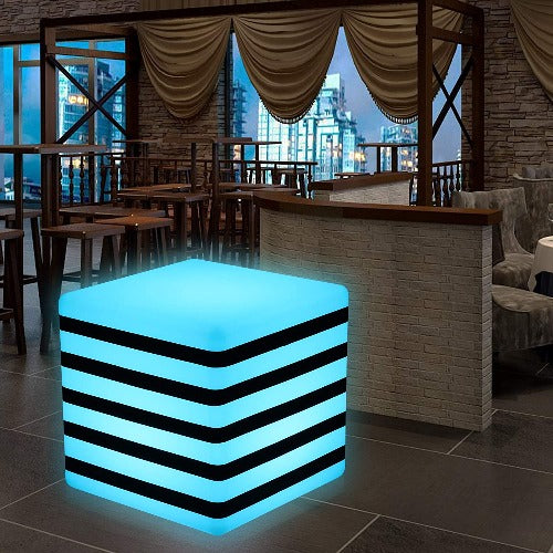LED Rechargeable Cube Chair Stripped RGB Color Changing Party Event ...